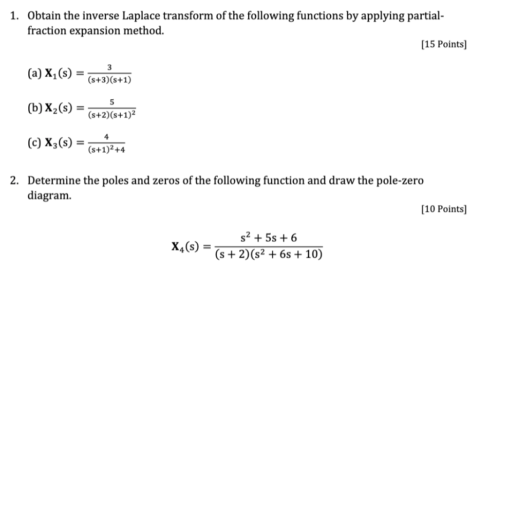 Solved 1. Obtain the inverse Laplace transform of the | Chegg.com