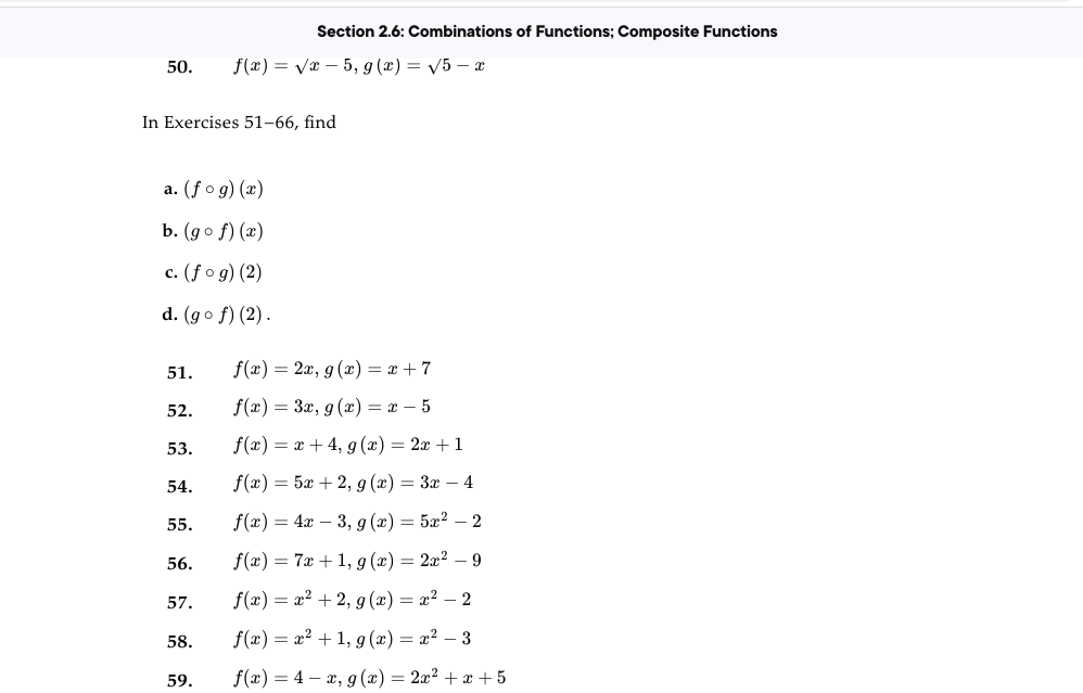 Solved Section 2 6 Combinations Of Functions Composite