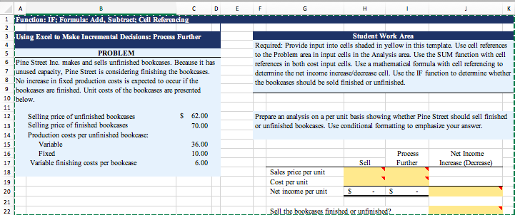 Solved H 1 Function: IF: Formula: Add, Subtract; Cell | Chegg.com