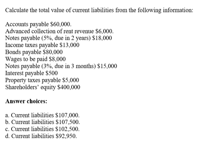 Solved Calculate the total value of current liabilities from | Chegg.com
