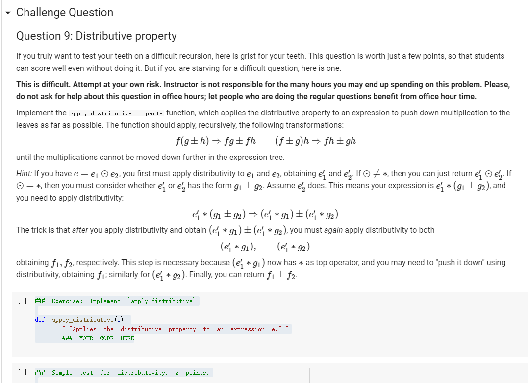 Solved Challenge Question Question 9: Distributive property | Chegg.com