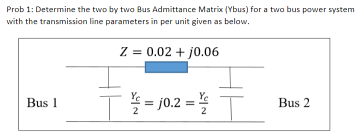 Solved Prob 1: Determine the two by two Bus Admittance | Chegg.com