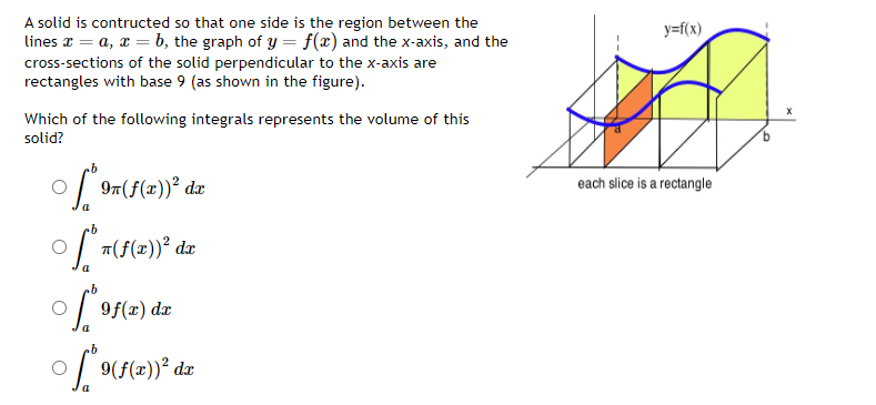 Solved A solid is contructed so that one side is the region | Chegg.com