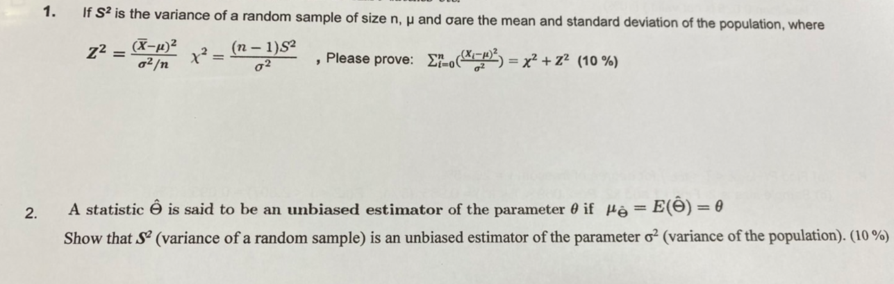Solved 1. If S2 is the variance of a random sample of size | Chegg.com