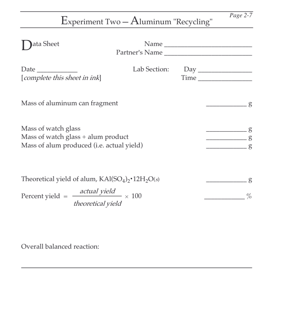 Solved Page 2-1 Experiment Two – Aluminum "Recycling" | Chegg.com