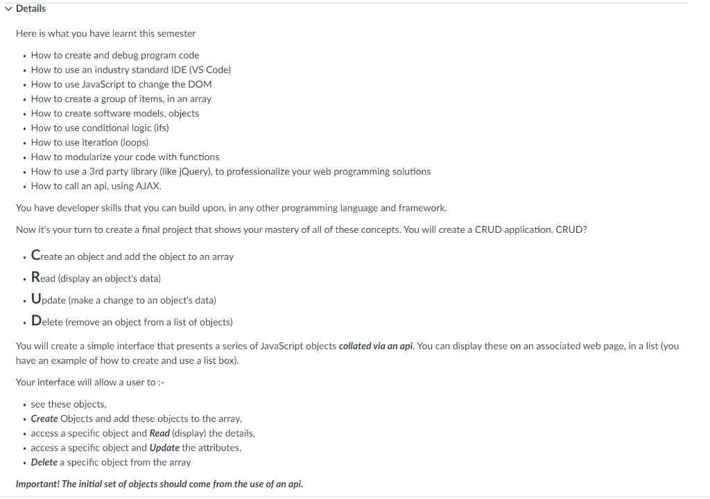 Solved Details Here is what you have learnt this semester - | Chegg.com