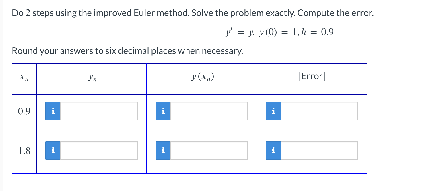 Solved Do 2 steps using the improved Euler method. Solve the | Chegg.com