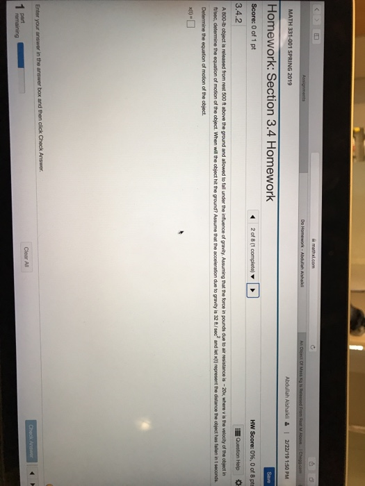Solved Math 1 Spring 2019 Homework Section 3 4 Homework
