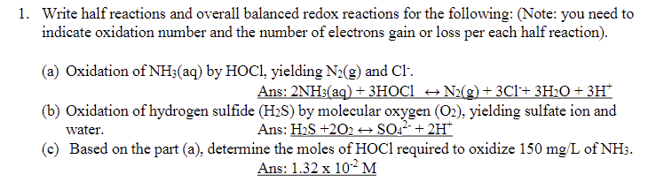 Solved 1. Write half reactions and overall balanced redox | Chegg.com