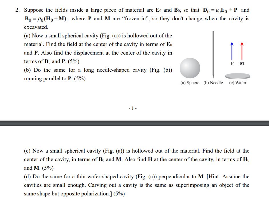 Solved Suppose the fields inside a large piece of ﻿material | Chegg.com