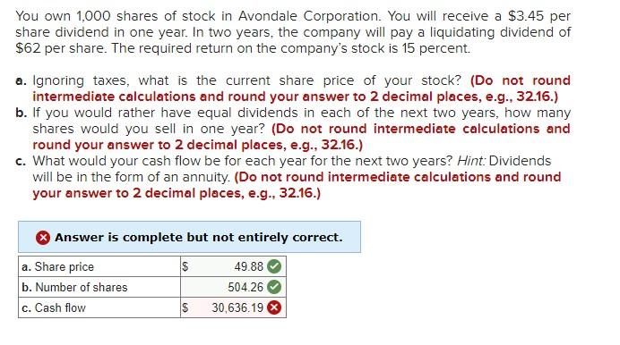 Solved You own 1,000 shares of stock in Avondale | Chegg.com