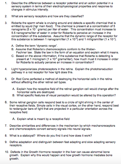 Solved 1. Describe the difference between a receptor | Chegg.com