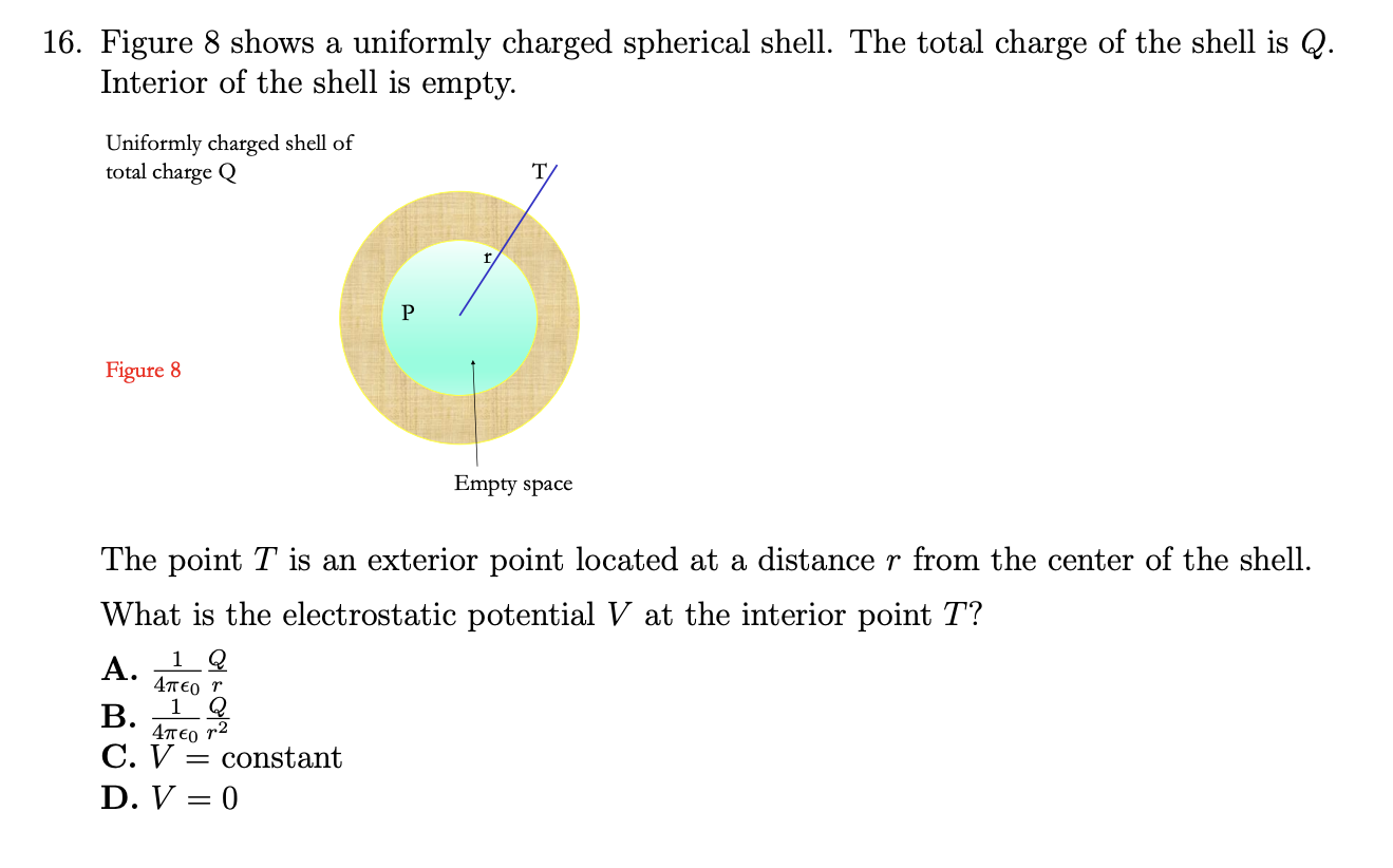 Solved . Figure 8 shows a uniformly charged spherical shell. | Chegg.com