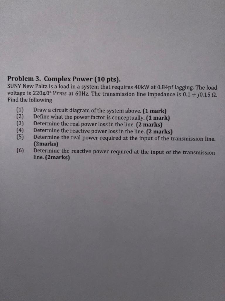 Solved Problem 3. Complex Power (10 pts). SUNY New Paltz is | Chegg.com