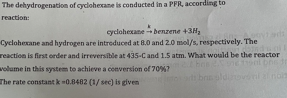 Solved The dehydrogenation of cyclohexane is conducted in a | Chegg.com