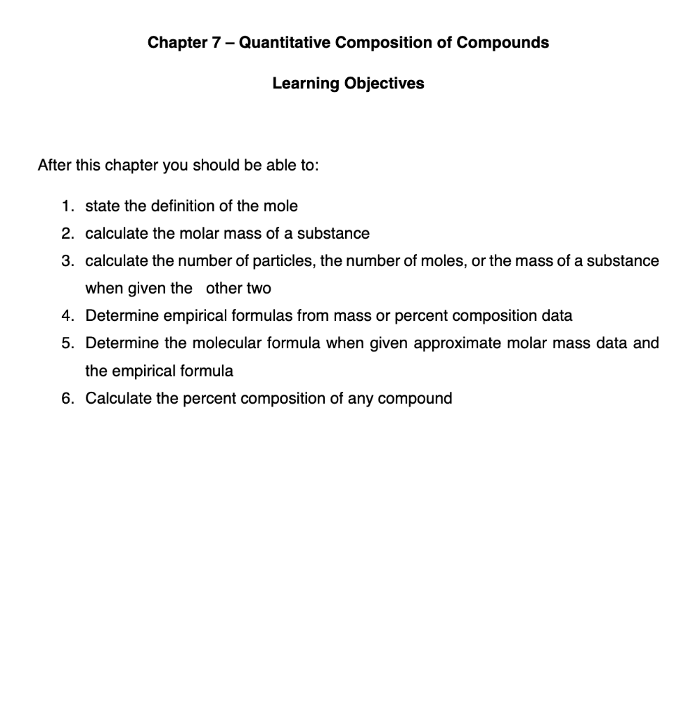 Solved Chapter 7 - Quantitative Composition of Compounds | Chegg.com