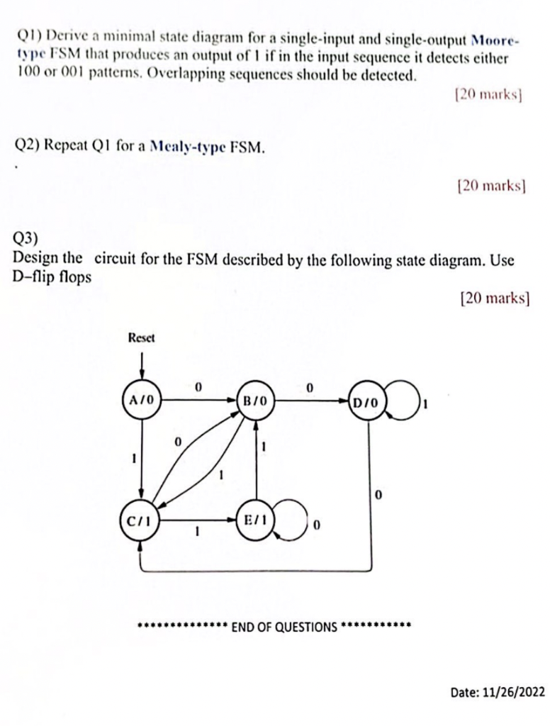 Solved Q1) ﻿Derive a minimal state diagram for a | Chegg.com