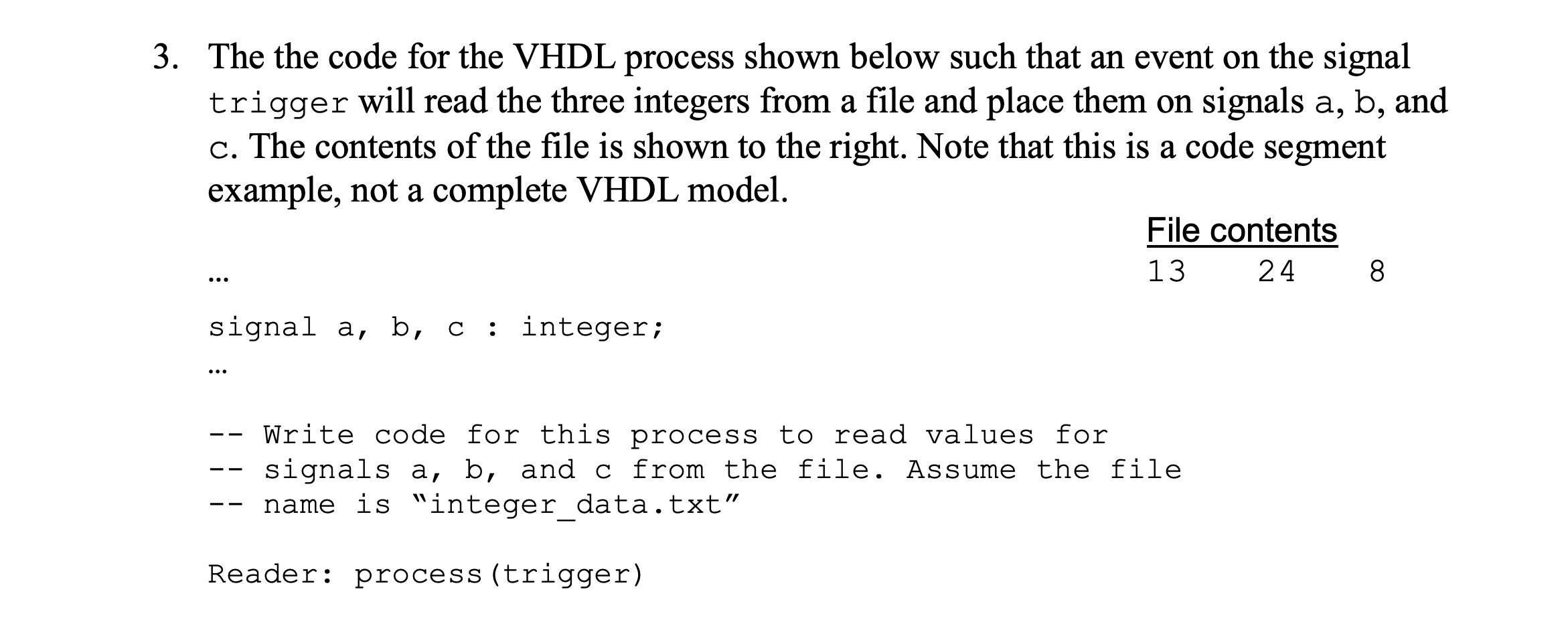 3. The the code for the VHDL process shown below such | Chegg.com