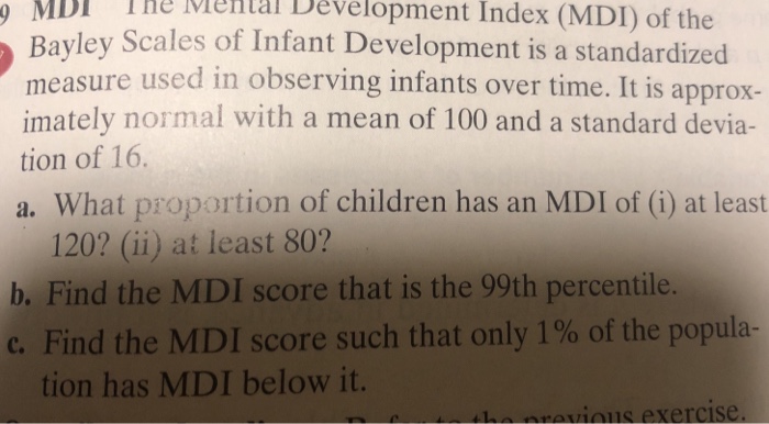 Solved g MDI The Mental Development Index (MDI) of the ayley | Chegg.com