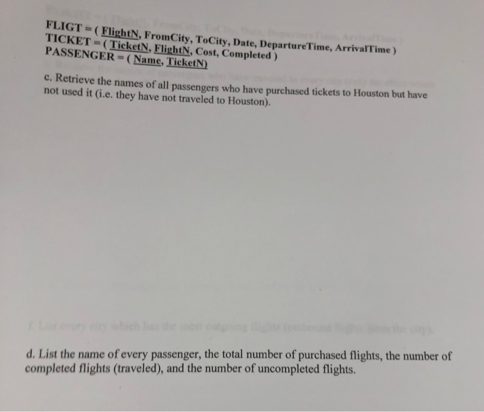 Solved FLIGT FlightN, FromCity, ToCity, Date, Departure | Chegg.com