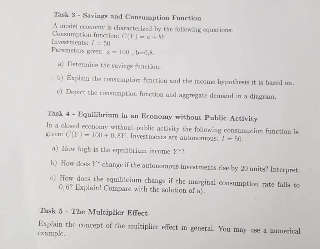 Solved Task 3-Savings and Consumption Function A model | Chegg.com