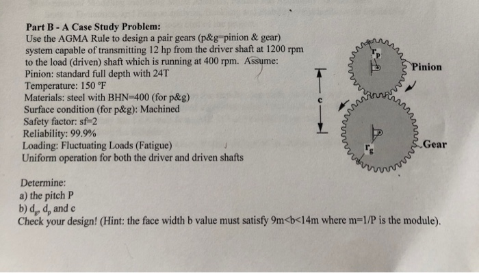 Solved Part B - A Case Study Problem: Use the AGMA Rule to | Chegg.com