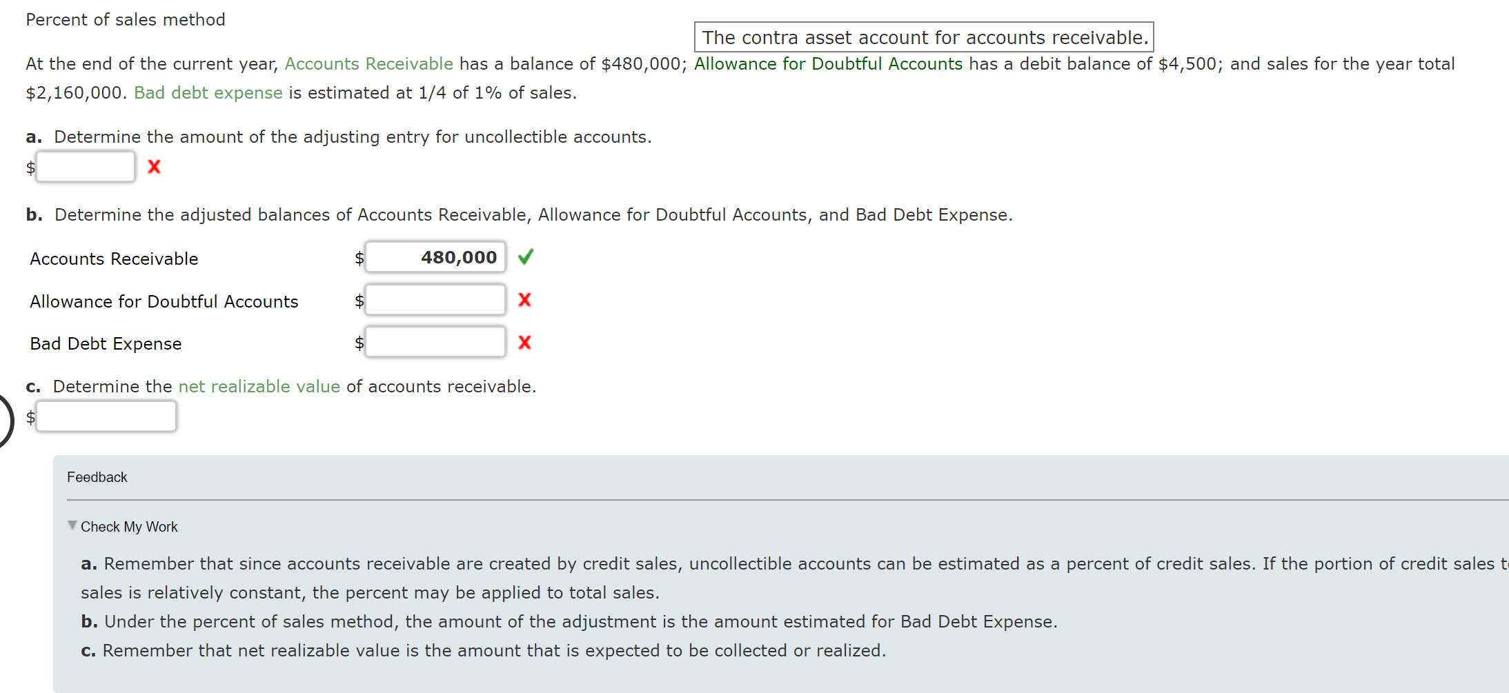Solved Percent of sales method The contra asset account for | Chegg.com
