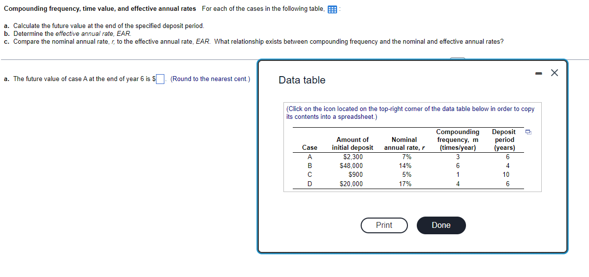 Solved Compounding frequency, time value, and effective | Chegg.com