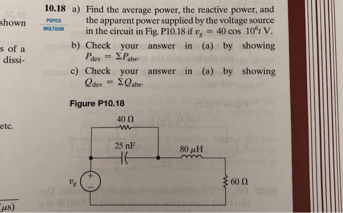 Solved 10.18 a) Find the average power, the reactive power, | Chegg.com