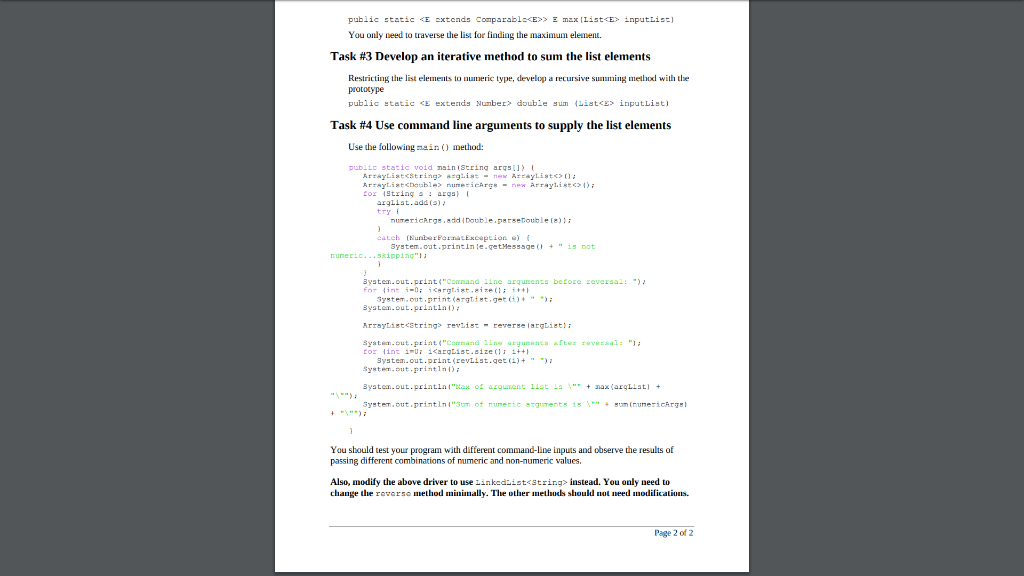 Solved Please do Task 2 in java and test with the driver | Chegg.com
