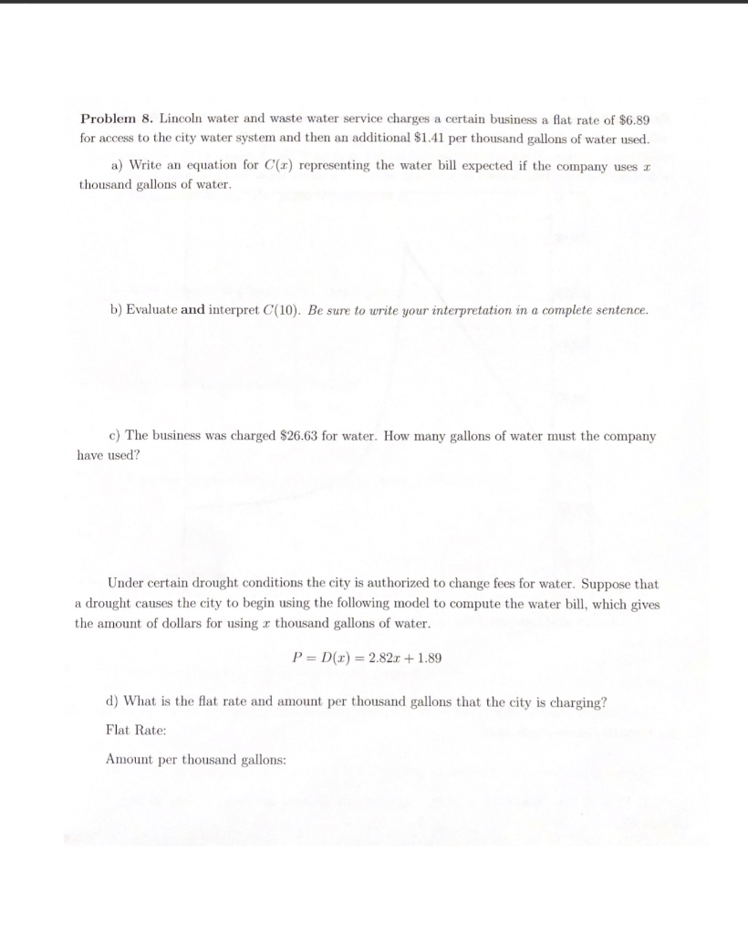 Solved Problem 8. Lincoln water and waste water service | Chegg.com