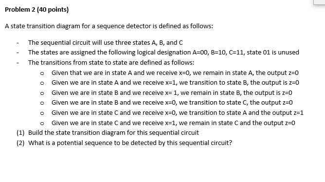 Problem 2 (40 points) A state transition diagram for | Chegg.com