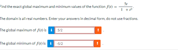 Solved the exact global maximum and minimum values of the | Chegg.com