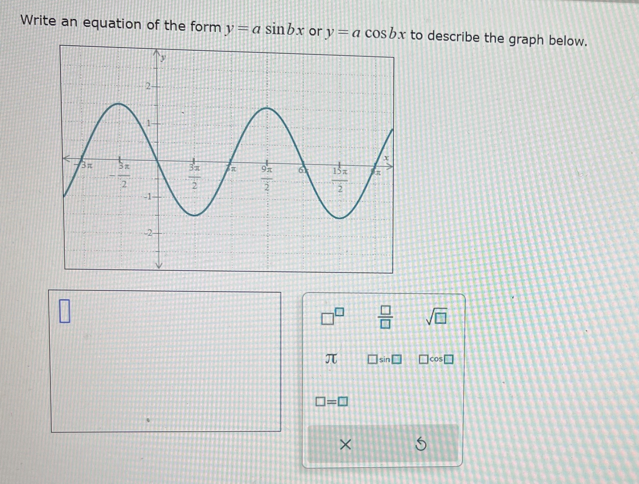 Solved Write an equation of the form y=asinbx or y=acosbx to | Chegg.com