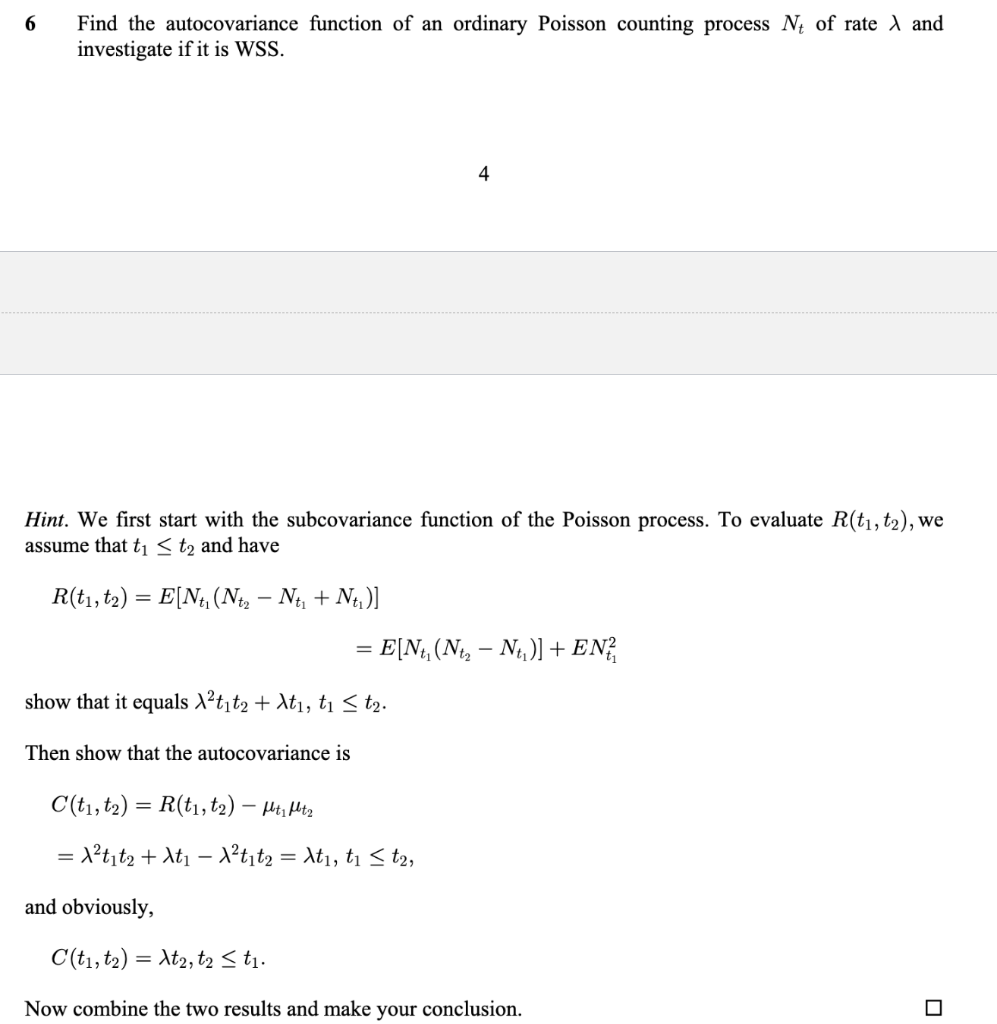 6 Find The Autocovariance Function Of An Ordinary