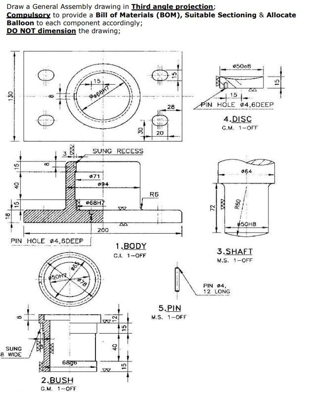 Solved Draw a General Assembly drawing in Third angle | Chegg.com