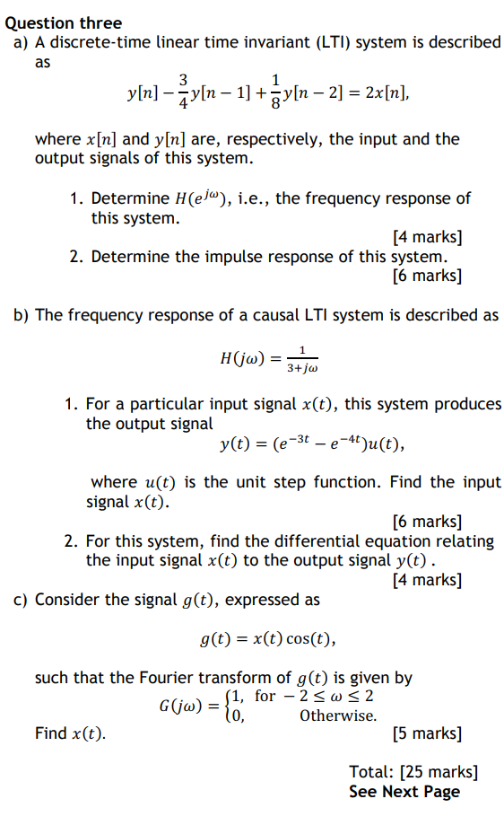 Solved Question three a) A discrete-time linear time | Chegg.com