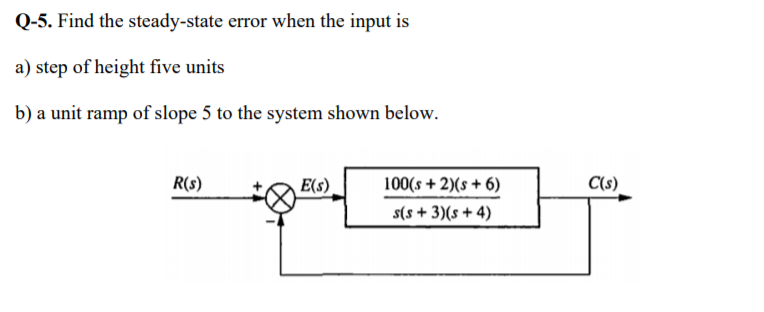 Solved Q-5. Find the steady-state error when the input is a) | Chegg.com