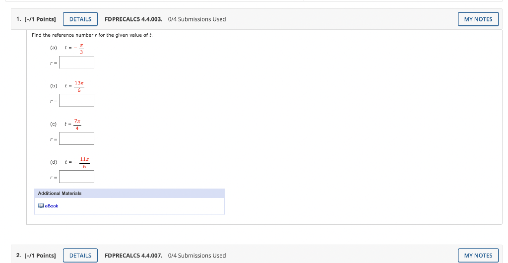 Solved 1. [-/1 Points) DETAILS FDPRECALC5 4.4.003. 0/4 | Chegg.com