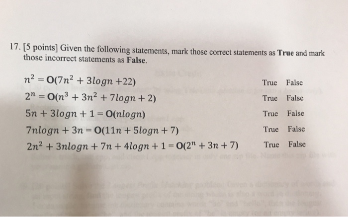 Solved Given the following statements, mark those correct | Chegg.com