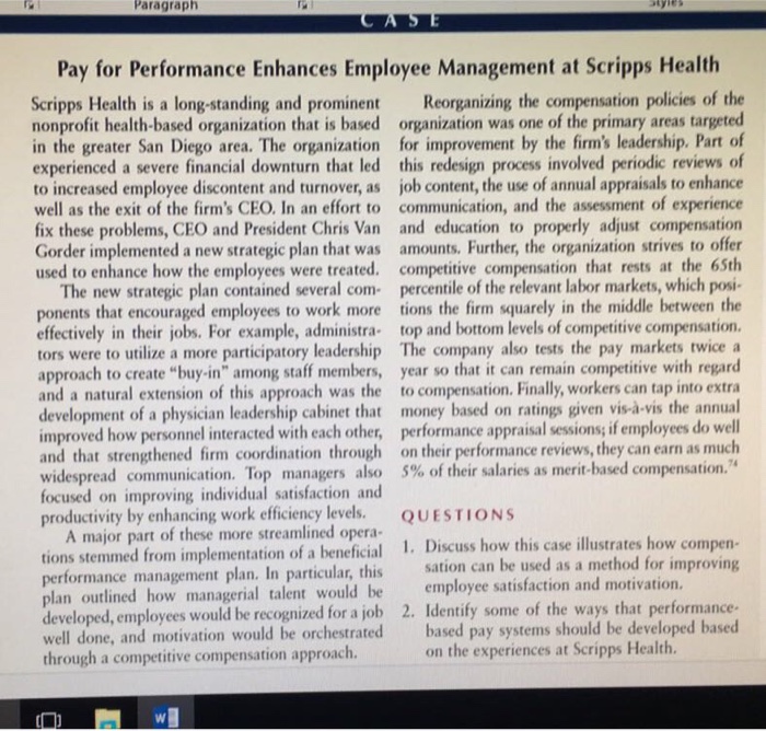 Solved Paragraph Pay for Performance Enhances Employee | Chegg.com