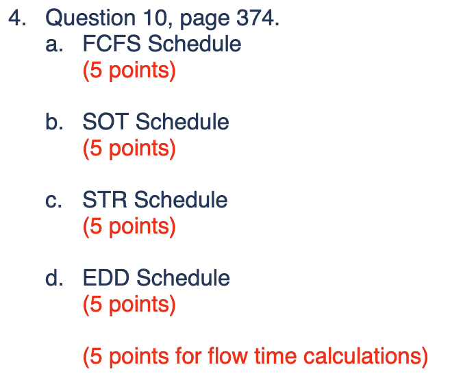 Solved 4. Question 10, page 374. a. FCFS Schedule (5 points) | Chegg.com