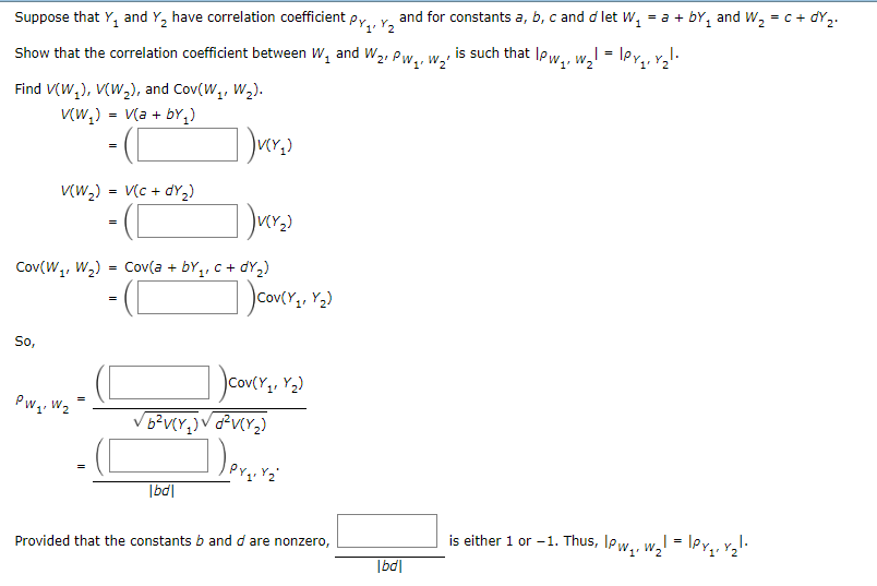 Solved Suppose that Y, and Y2 have correlation coefficient | Chegg.com