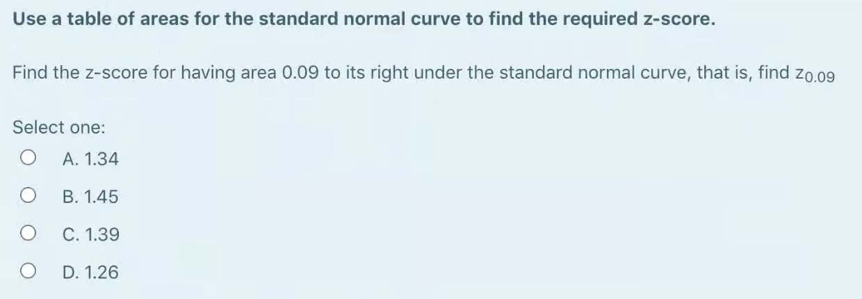 Solved Use a table of areas for the standard normal curve to | Chegg.com
