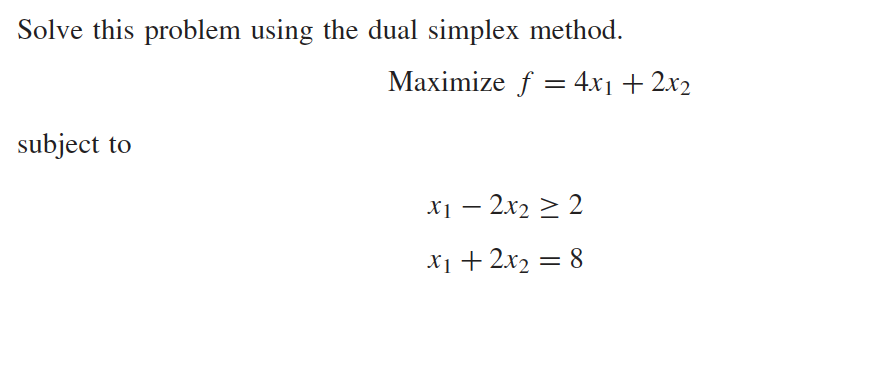 Solved Solve this problem using the dual simplex method. | Chegg.com