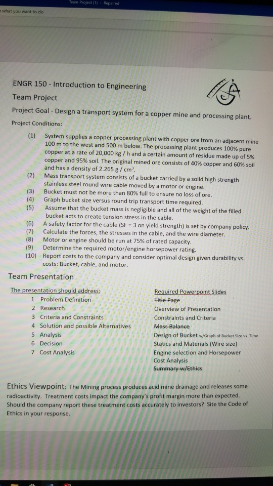 Solved leam Project (1) -Repaired what you want to do ENGR | Chegg.com
