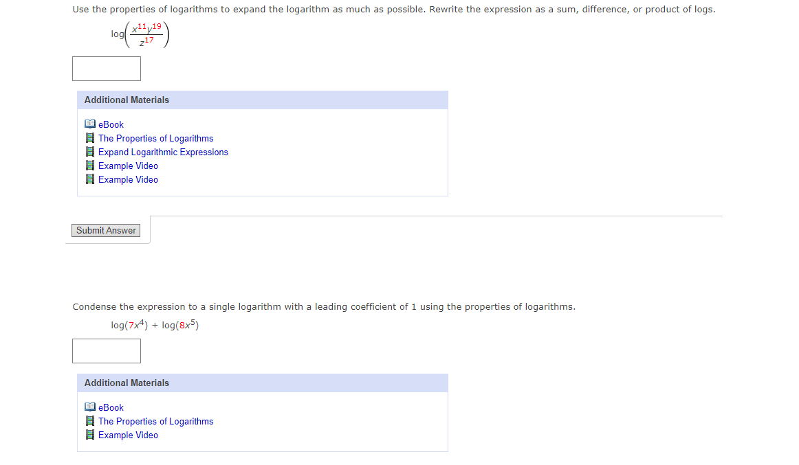 Solved log(z17x11y19) tional Materials Book he Properties of | Chegg.com