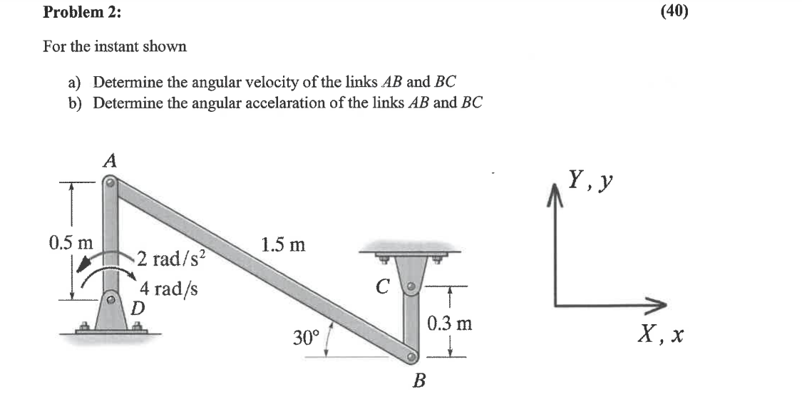 Solved Problem 2: (40) For the instant shown a) Determine | Chegg.com