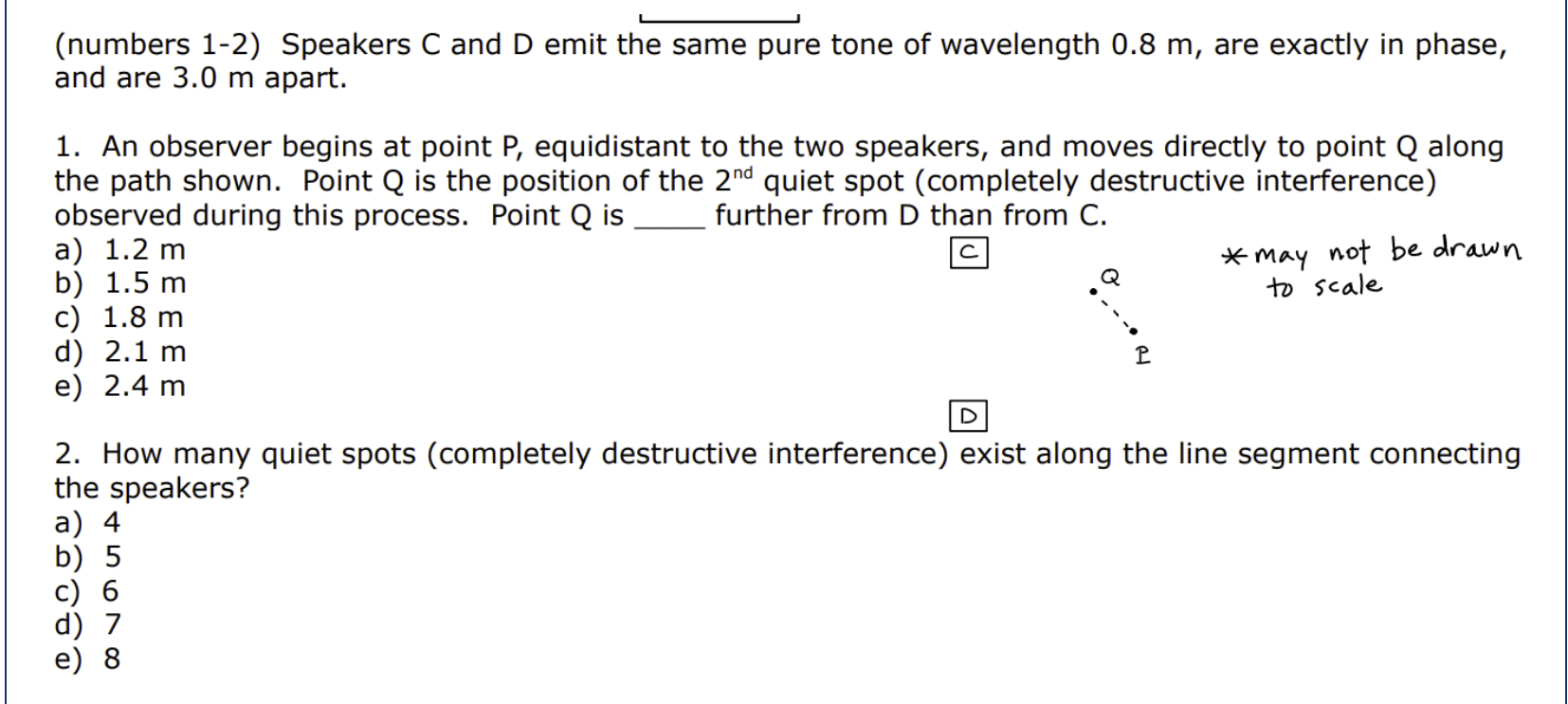 Solved (numbers 1-2) Speakers \\( C \\) and \\( D \\) emit | Chegg.com