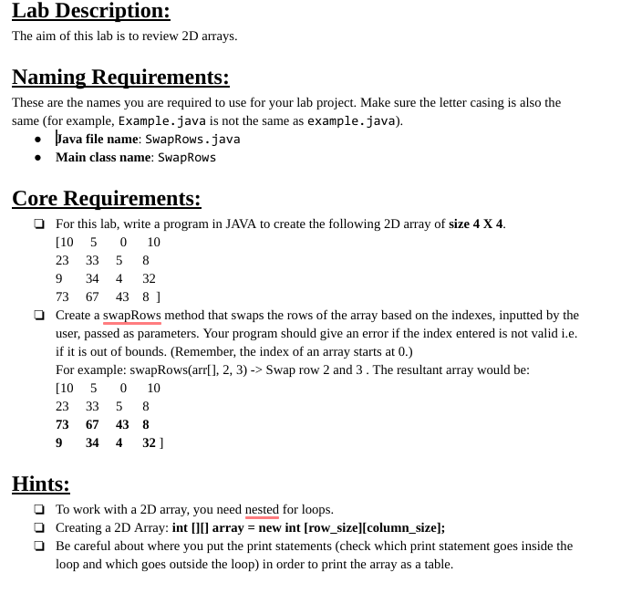 Solved Lab Description: The aim of this lab is to review 2D | Chegg.com